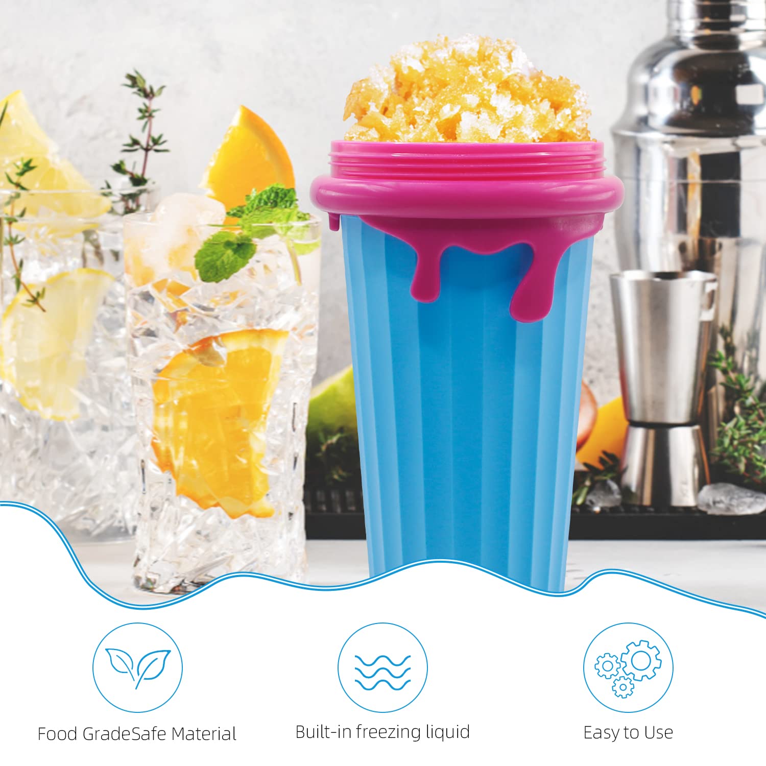 RAUMAXE 2 Pack Slushy Cup Slushy Maker Cup Large Capacity 500ml Frozen Magic Cup Cooling Maker Cup Freeze Mug Milkshake Smoothie Mug