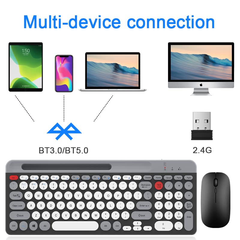 Wireless Keyboard and Mouse Combo, LORERAN 2.4G Ergonomic Wireless Computer Keyboard with Phone Tablet Holder, Silent Mouse, Compatible with MacBook, Windows (Black)