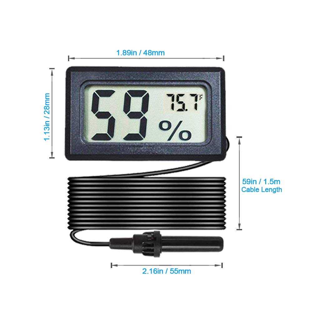 Veanic 2-Pack Mini Digital Hygrometer Thermometer Gauge with Probe LCD Display Temperature Fahrenheit Humidity Meter for Incubator, Reptile Plant Terrarium, Humidor, Guitar Case, Greenhouse