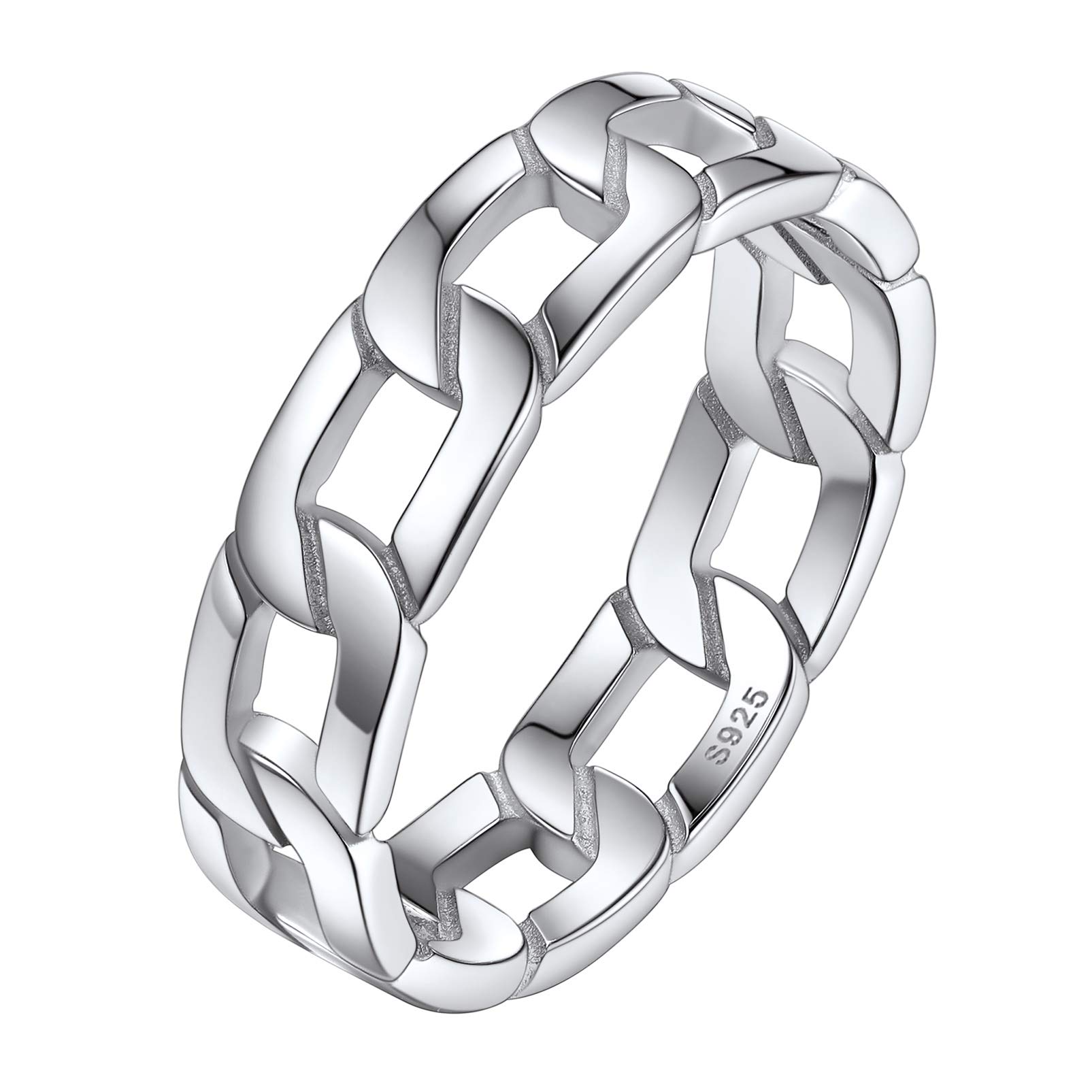 Silvora Thumb Rings for Men Sterling Silver Solid Cuban Chain Rings Nice Looking Women Stackable Rings Size 10