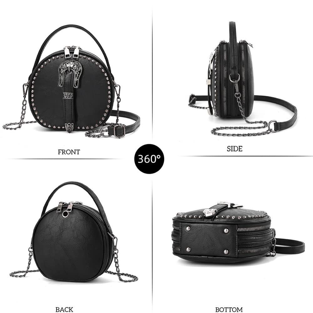 Vintage Round Crossbody Purse for Women Small Top Handle Clutch Handbag with Tassels Leather Designer Shoulder Bag Small