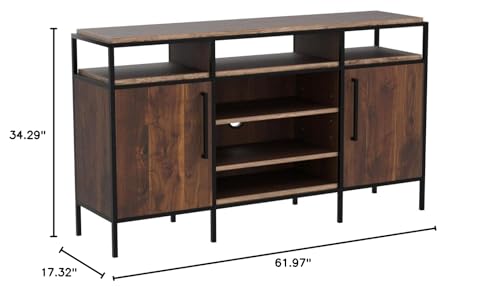Sauder Nova Loft Credenza, L: 61.97" x W: 17.32" x H: 34.29", Grand Walnut Finish