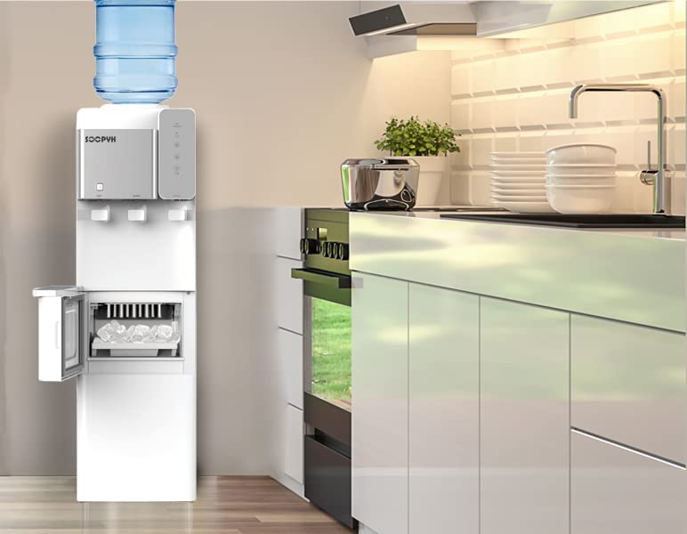 SOOPYK Hot and Cold Water Dispenser with Ice Maker for 5 Gallon Bottle Water Cooler Dispenser Built-in Ice Maker 27 lbs in 24 hrs with Child Safety Lock