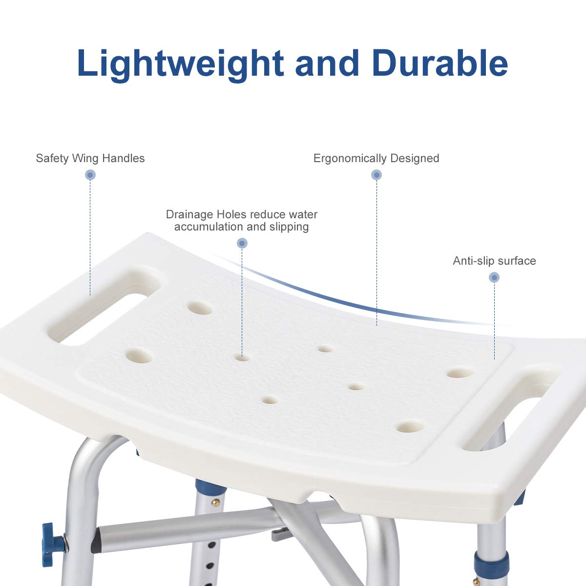 Zler Heavy Duty Shower Chair - Adjustable Shower Stool for Inside Shower,Tool Free Assembly, Anti-Slip Shower Bench for Elderly, Senior, Handicap & Disabled (500lb Capacity)