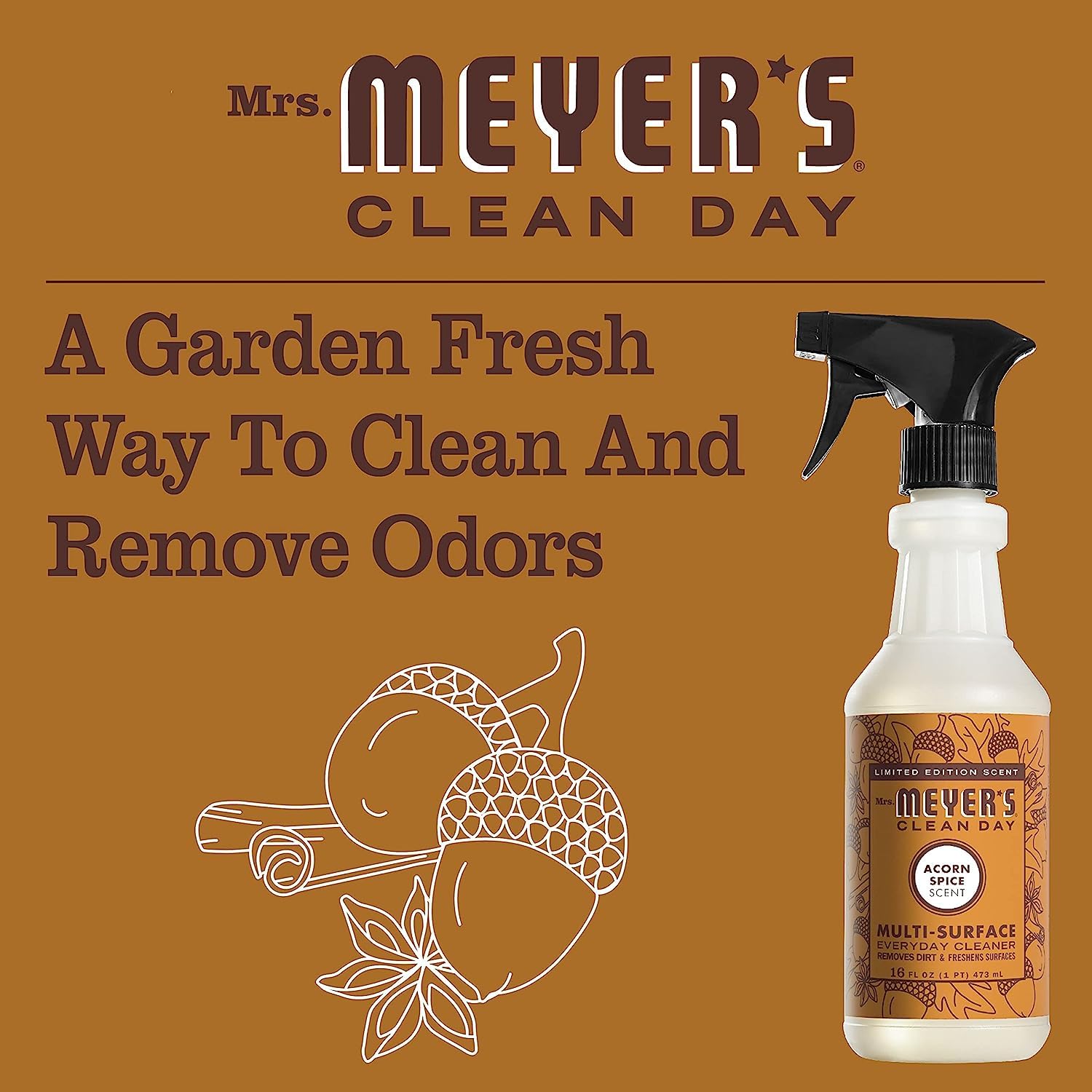 MRS. MEYER'S CLEAN DAY Variety, 1 Mrs. Meyer's Multi-Surface Cleaner, 16 OZ, 1 Mrs. Meyer's Multi-Surface Cleaner, 16 OZ, 1 CT (Acorn Spice + Mum)