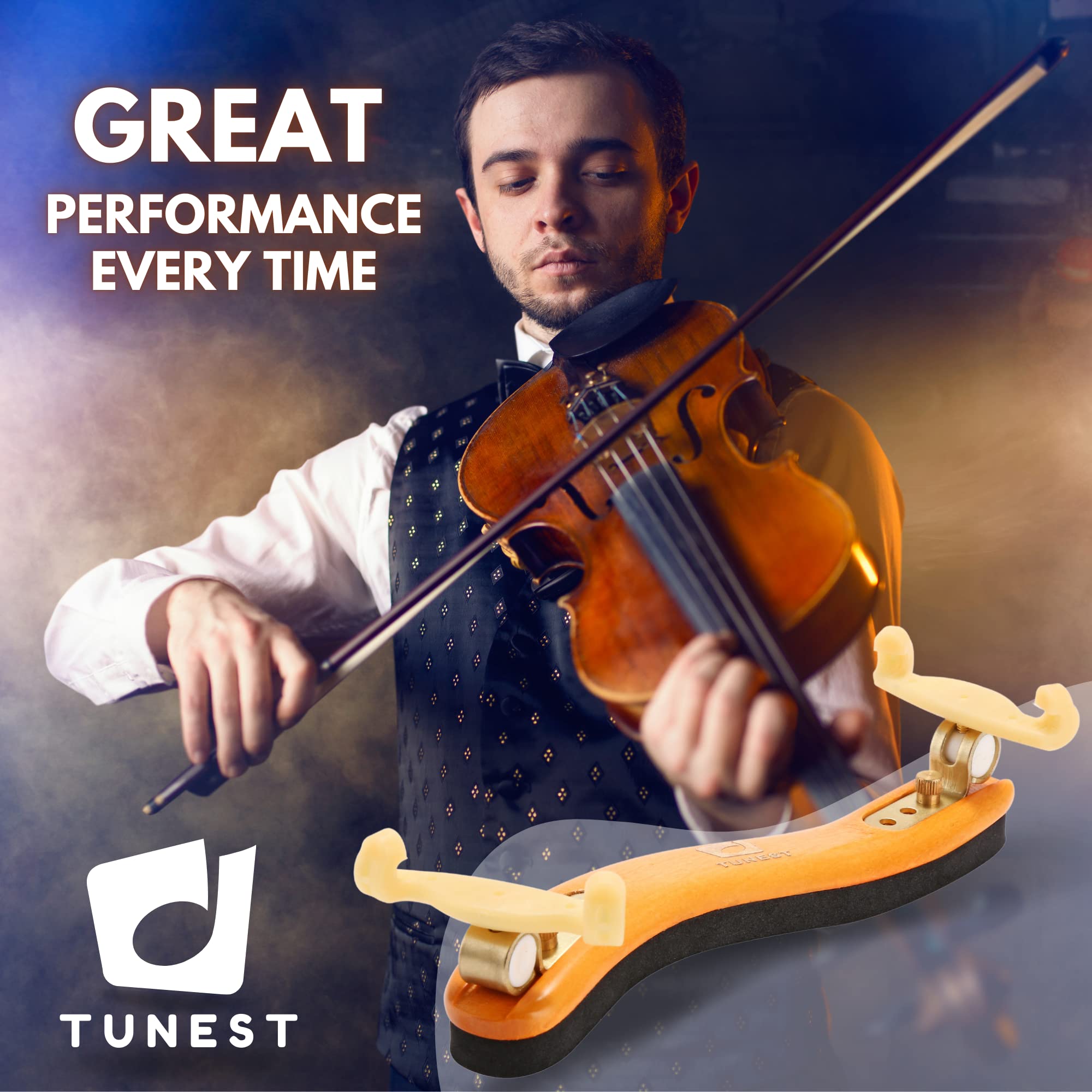 TUNEST 1/2-1/4 Size Violin Shoulder Rest - Solidwood Viola Shoulder Rest with Collapsible and Height Adjustable Feet with Thick Padded Foam for Firm Hold (1/2-1/4)