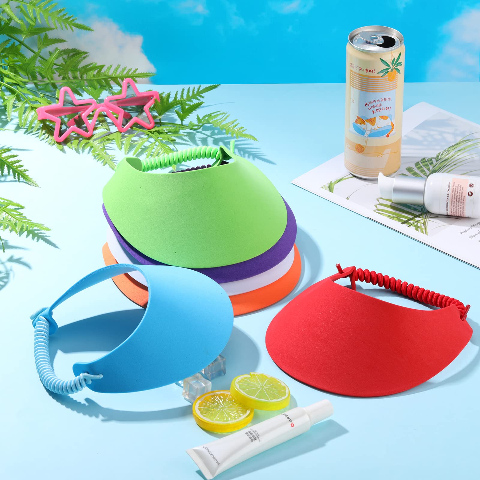 Sun Visors for Women Solid String Sun Visor Hat Fabric Foam Adjustable Soft Visors Women Golf Tennis Visor for Sports (Red, White, Orange, Light Green, Purple, Blue)