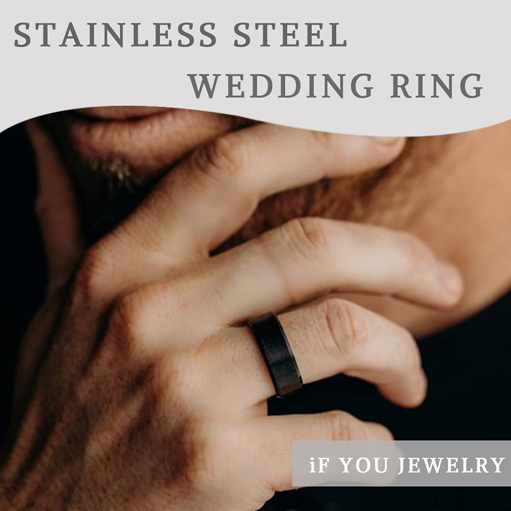 Simple Stainless Steel Band Rings for Women Men Size 7, Cool Silver Men's Ring Pack, Plain Black Wedding Pormise Band Ring Set Size 7