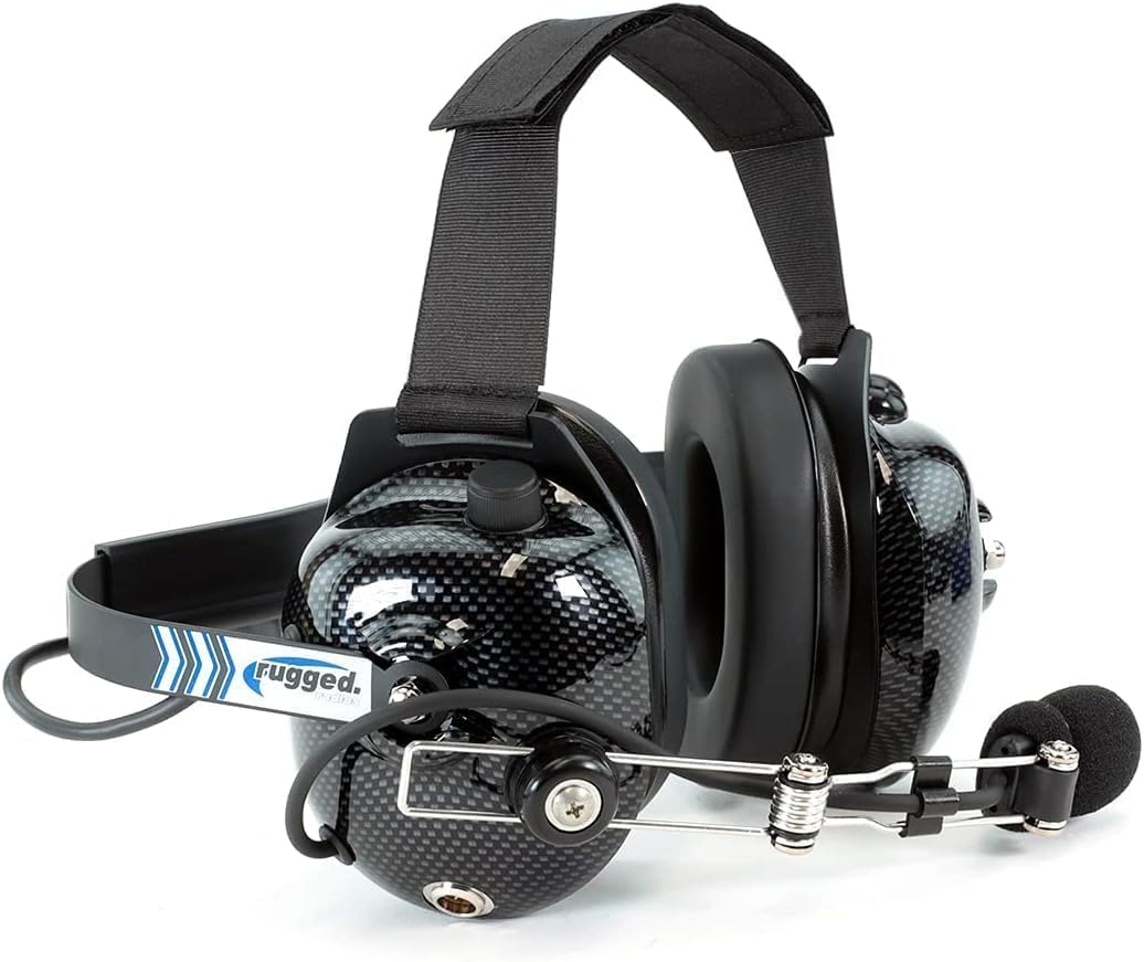 Rugged Behind The Head Headset for Racing Radios Features Noise Reduction Volume Control Knob 3.5mm Input Jack and 5-Pin Input Jack to Connect to a Two Way Handheld Radio Jumper Cable