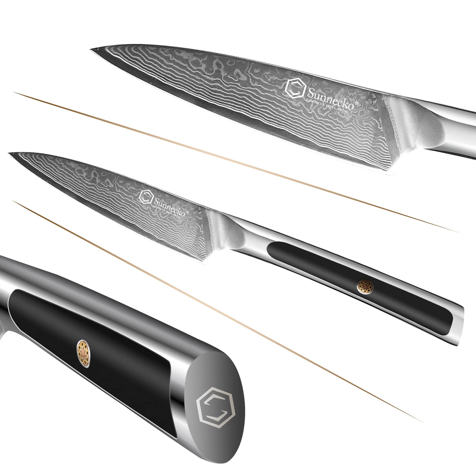 Sunnecko Paring Knife 3.5 Inch, Fruit Knife with 67-layers Damascus Steel VG-10 Blade Small Knife, Peeling Knife with Inlaid Handle Small Kitchen Knife Perfect for Cutting Fruit Vegetables Petty Knife