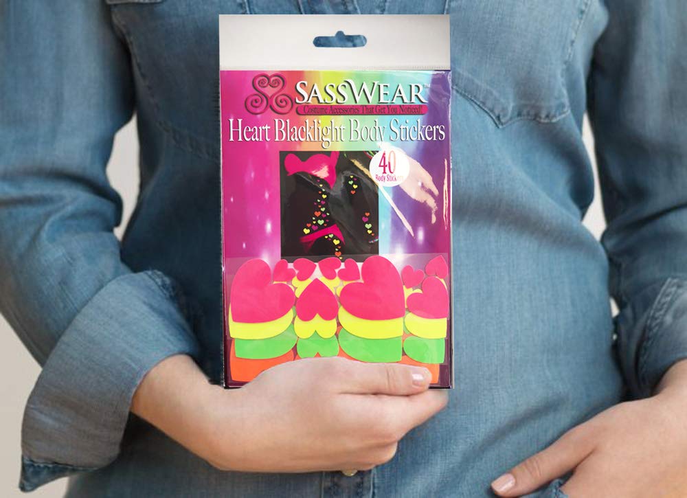 Sasswear Blacklight Heart Body Stickers - Neon, 40/pk