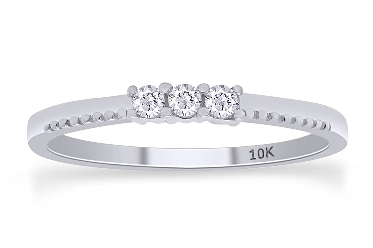 SAVEARTH DIAMONDS 1/10 cttw Round Cut Lab Grown Diamond Three Stone Engagement Wedding Bridal Ring In 10k White Gold Jewelry For Women (0.10 Cttw, G-H Color, VS-SI Clarity) Ring Size-10