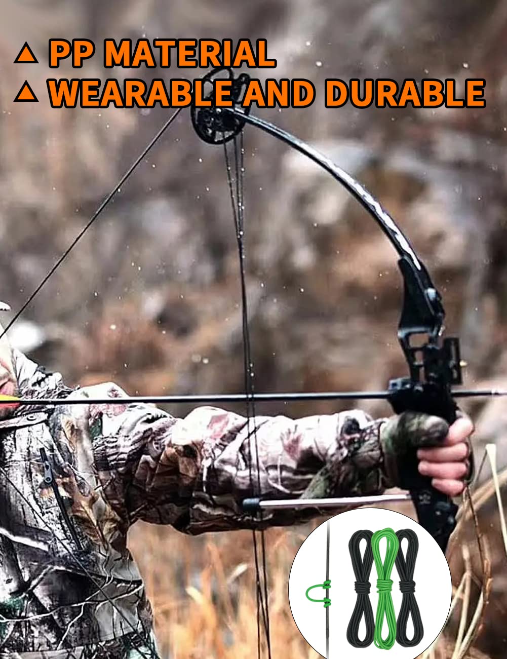 THREE ARCHERS Archery D Loop Rope for Compound Bow D Ring Buckle Release Nocking Loop Material(Pack 3) Bowstring Serving Thread D Loop Buckle (Black+Green)