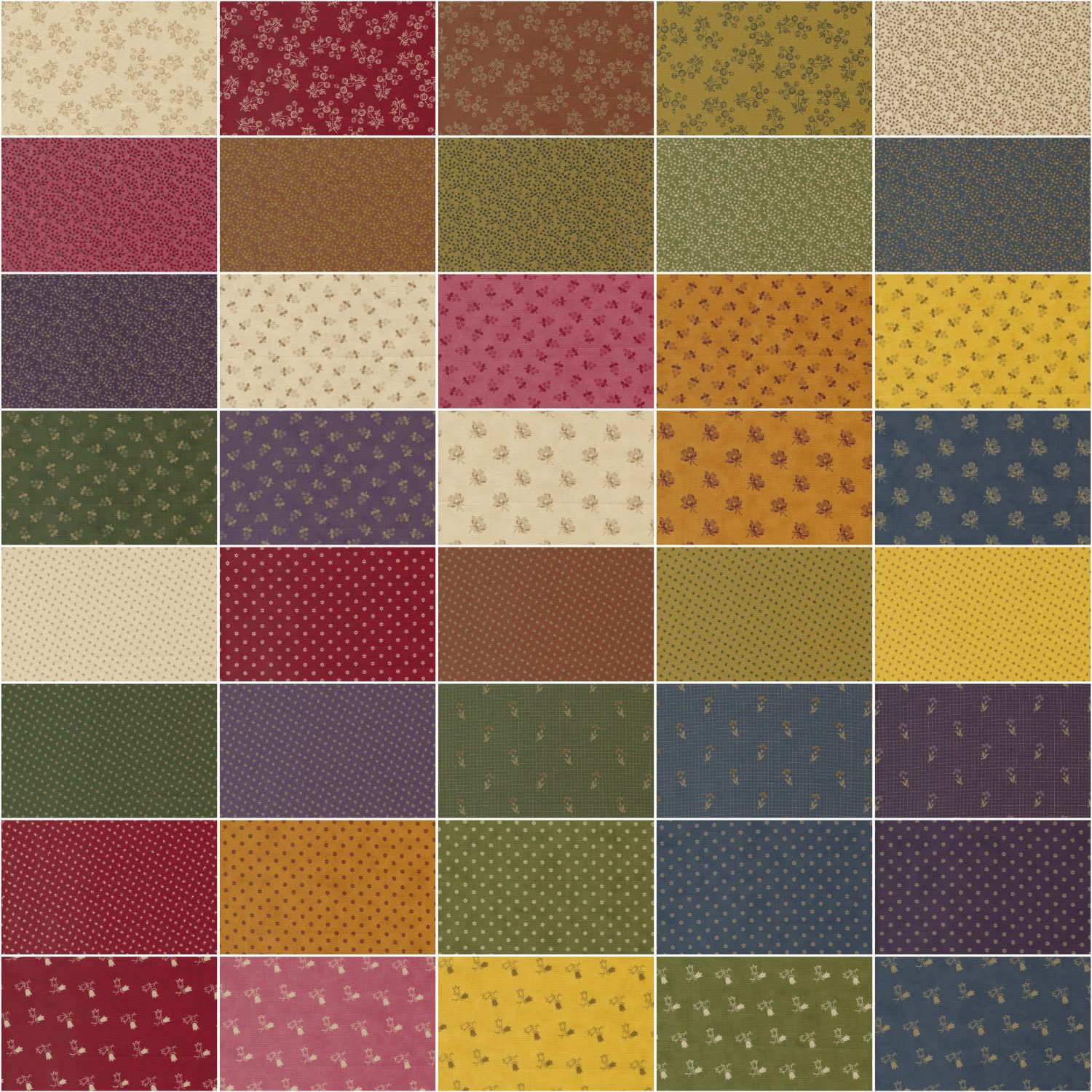 Moda Fabrics Garden Gatherings Charm Pack by Primitive Gatherings; 42-5 Precut Fabric Quilt Squares 5 Inches