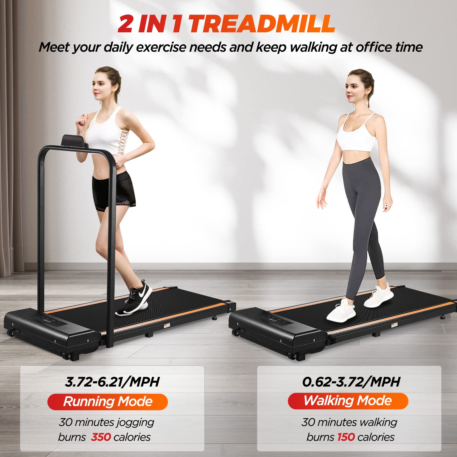 Walking Pad Advzon Under Desk Treadmill 2.0HP Walking Pad Treadmill Under Desk Remote Control with Mobile Phone Holder Free Installation LED Display 2 in 1 DeskTreadmill