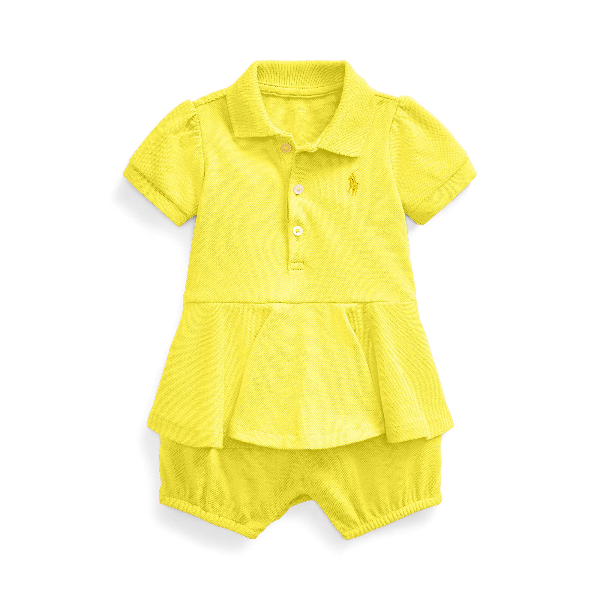 Ralph Lauren Baby Girl Peplum Mesh Bubble Shortall (Sunflower Yellow, 24 Months)