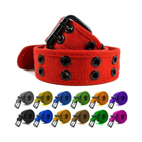 Unisex 100% Cotton Canvas Belt Double Hole For Men Women Buckle Jean (Black, Medium)