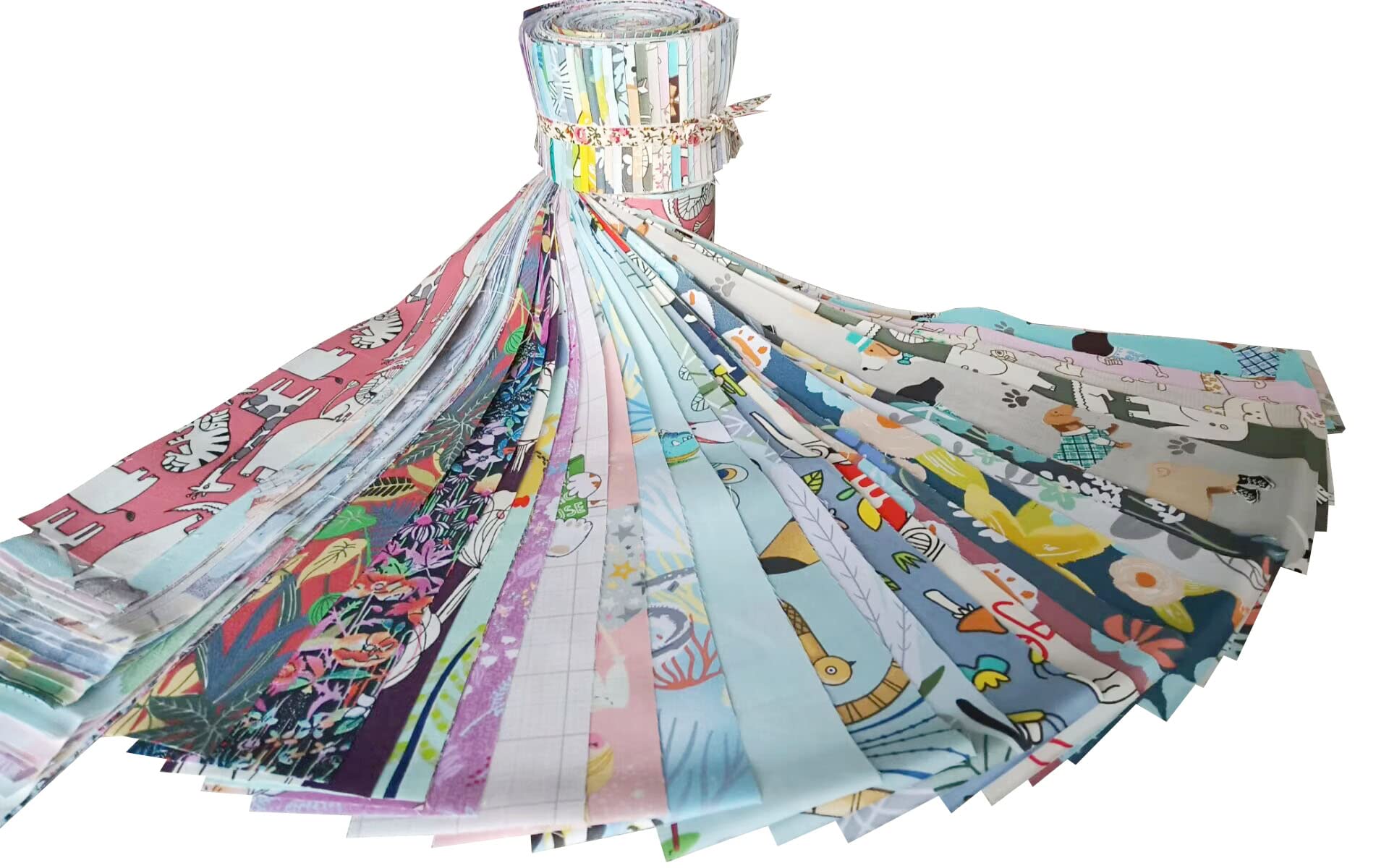 longshine-us 25PCS Jelly Roll Fabric, Roll Up Cotton Fabric Quilting Strips, 2.5inch x 45inch, Jelly Roll Fabric Strips for Quilting, Patchwork Craft Cotton Quilting Fabric