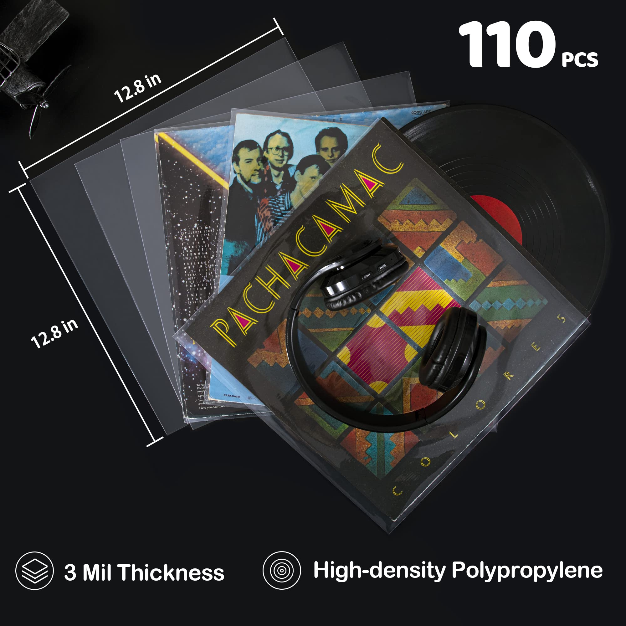 MyLifeUNIT Vinyl Record Sleeves, 110 PCS Clear Plastic Protective Outer Sleeves 3 Mil Thick for Single, Double LP Album Covers, 12.75" x 12.75"