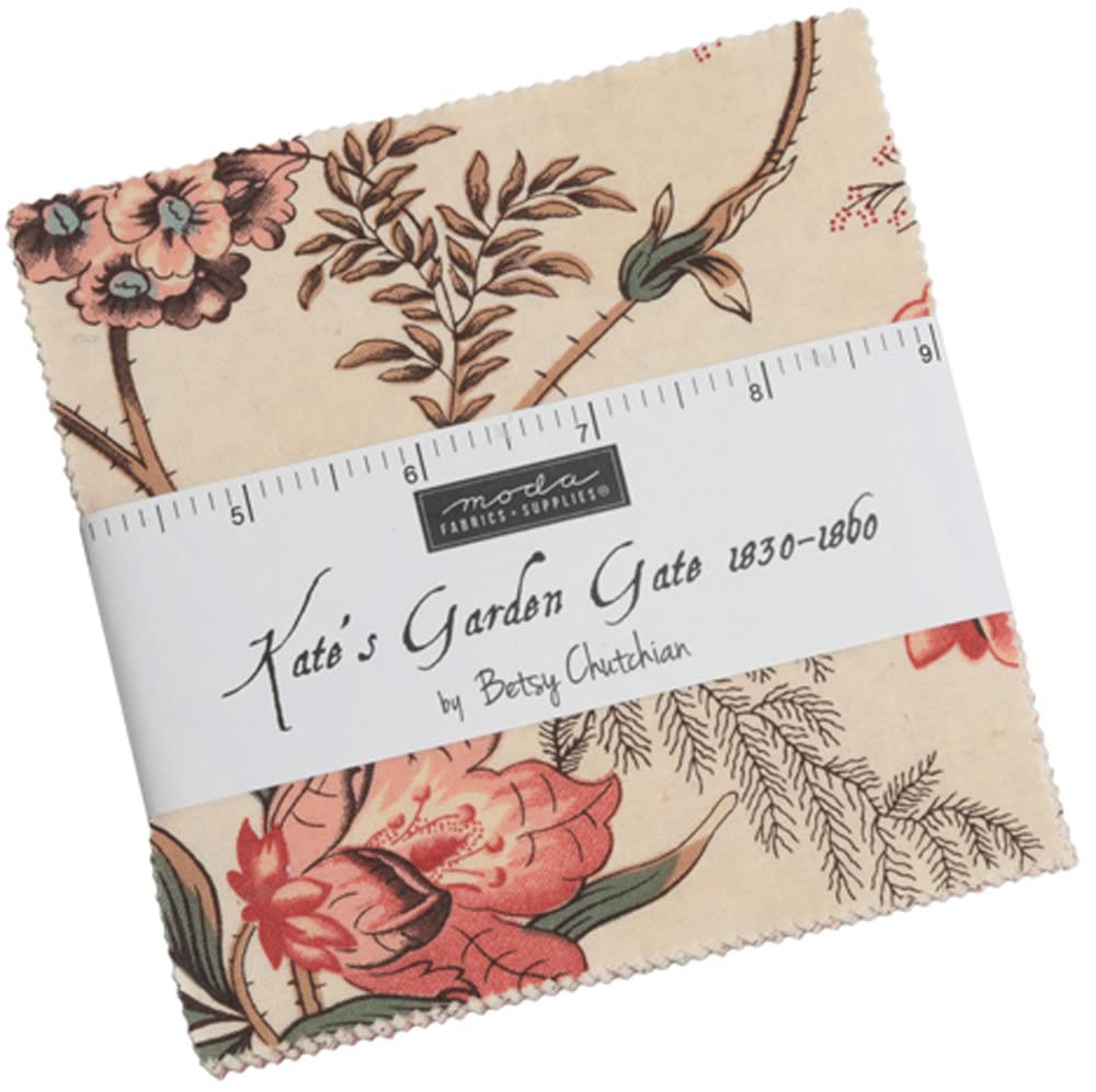 Moda Fabrics Kate's Garden Gate Charm Pack by Betsy Chutchian; 42-5 Inch Precut Quilt Squares, Assorted