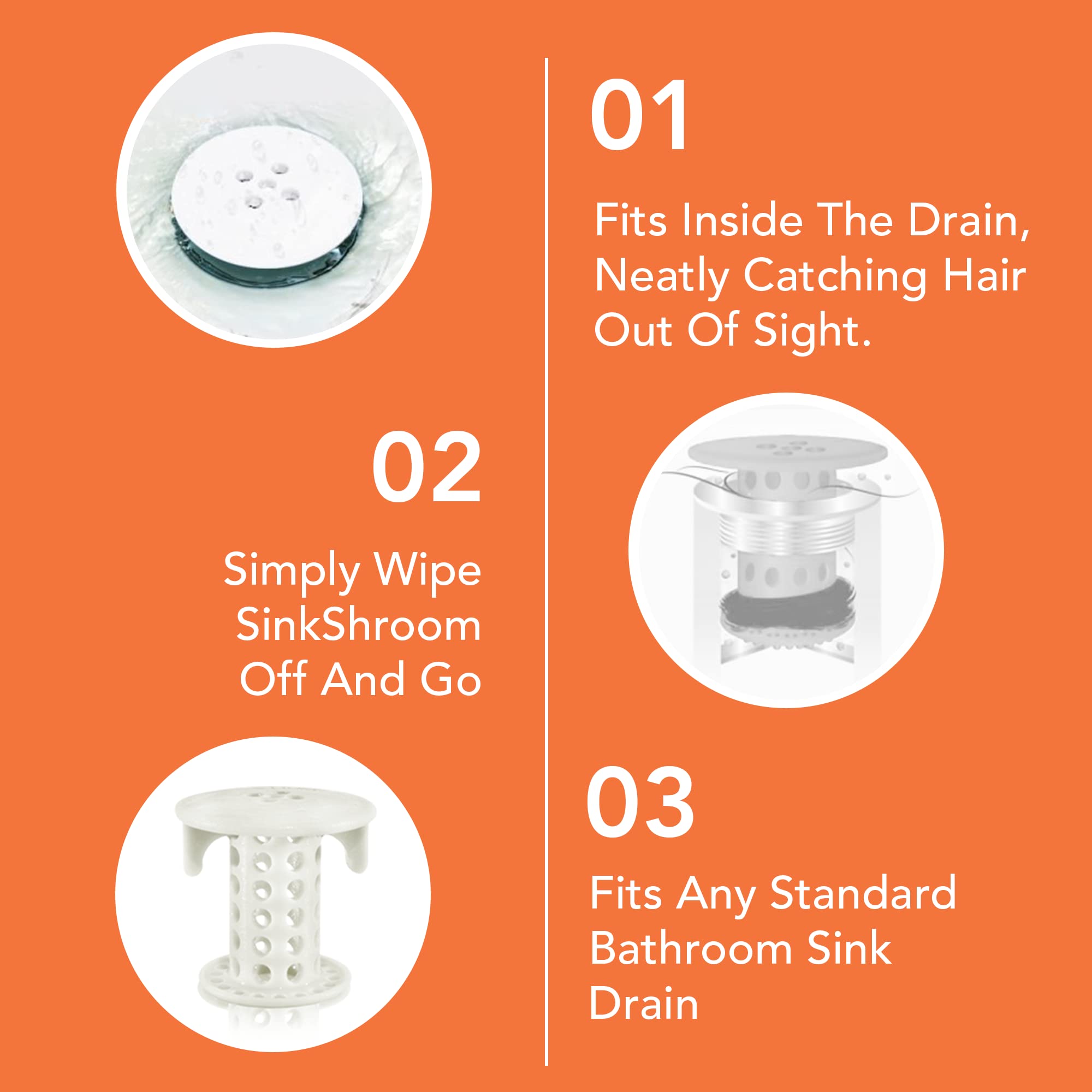 SinkShroom The Revolutionary Sink Drain Protector Hair Catcher/Strainer/Snare, White
