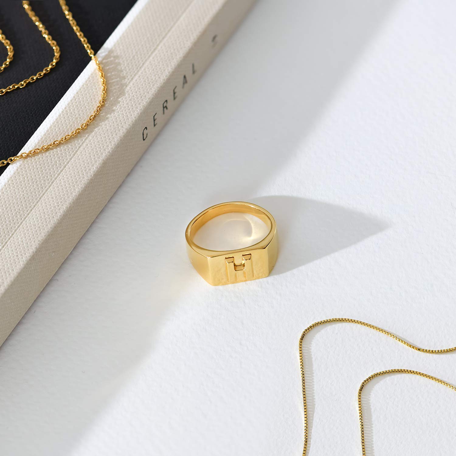 Oak&Luna Ayla Square Personalized Initial Signet Ring - Gold Plated Sterling Silver - Hand Made Custom Gift for her (18K Gold Plated Sterling Silver)