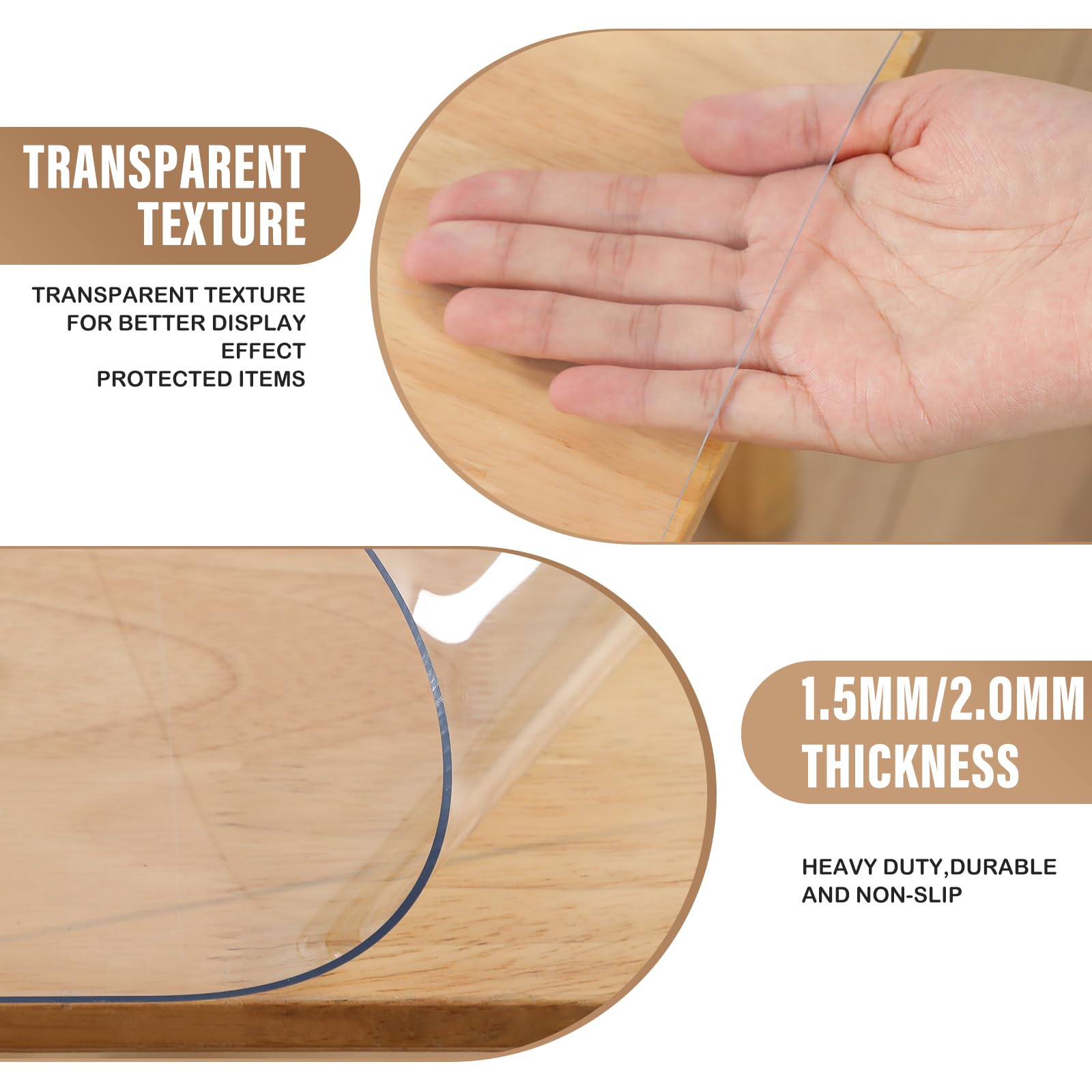 MOCAL Clear Plastic Kitchen Countertop Cover Mat Table Protector Cover Wooden Furniture Tablecloth Wipeable Vinyl PVC Coffee End Table Chair Floors Pad Scratch proof