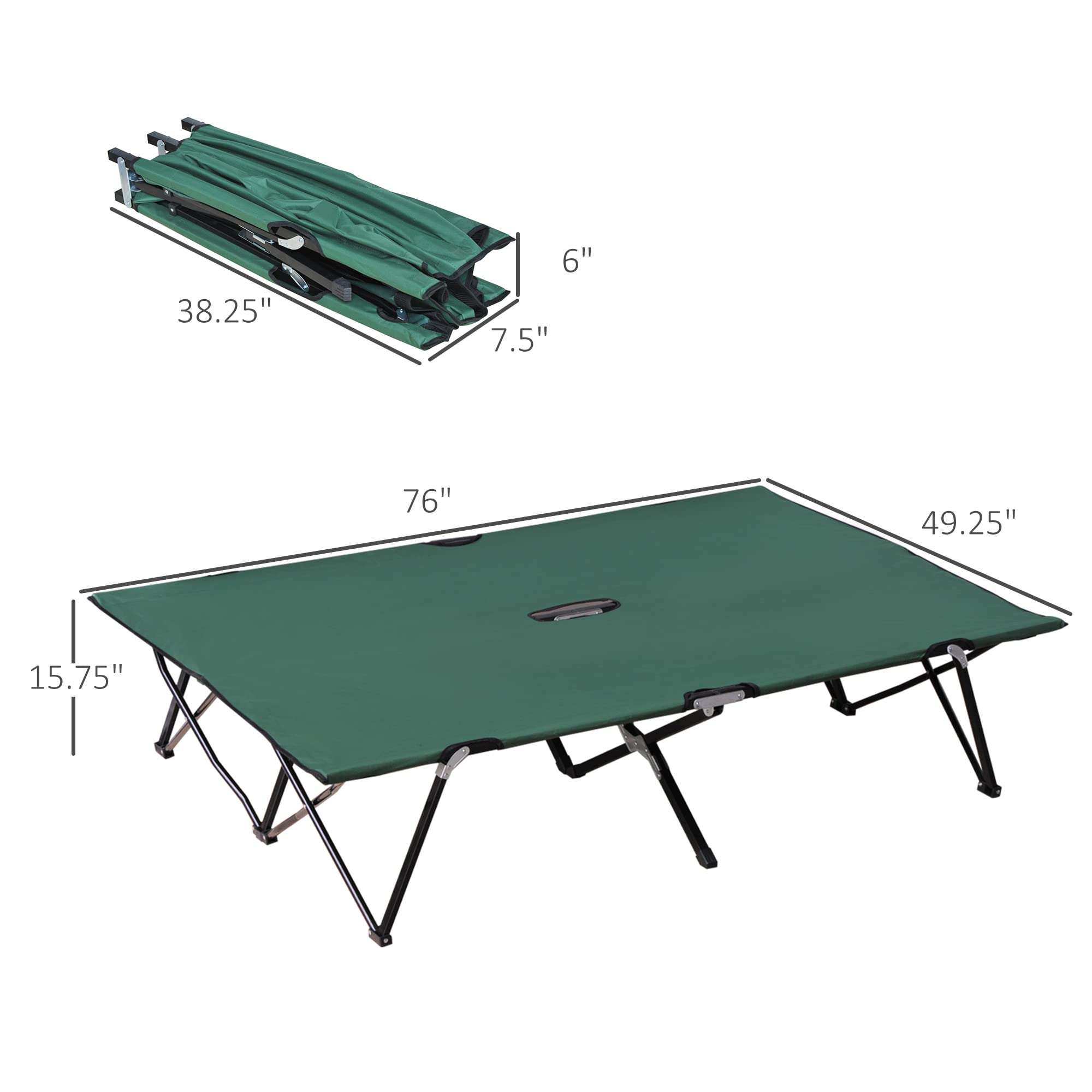 Outsunny 2 Person Folding Camping Cot for Adults, 50" Extra Wide Outdoor Portable Sleeping Cot with Carry Bag, Elevated Camping Bed, Beach Hiking, Green