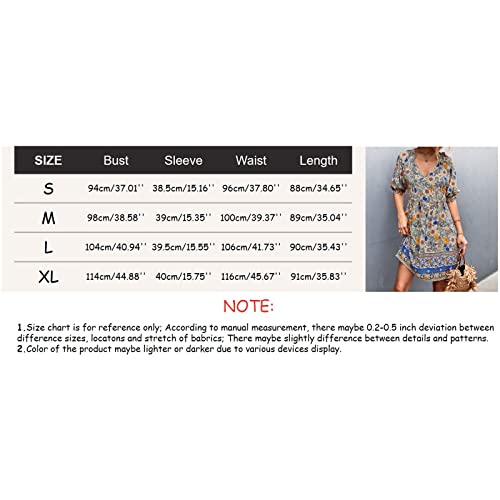 Tenworld Light Blue Skirt Pencil Women's Boho Summer Floral Print Short Sleeve V Neck Smocked Flowy Ruffle A Line Mini Dress