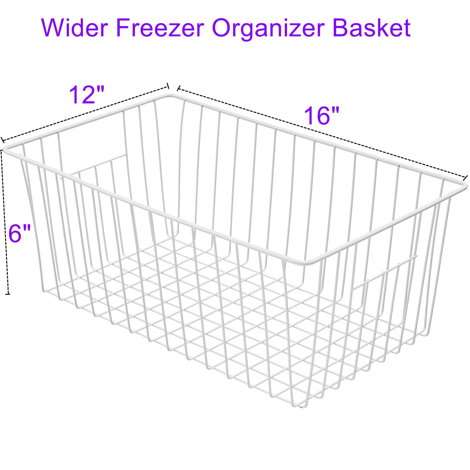 lonpute 16Lx12Wx6H inch Wider Freezer Organizer Baskets Container, Refrigerator Metal Wire Storage Bins with Handles for Kitchen, Pantry, Cabinet, Closets - Pearl White(6 Packs