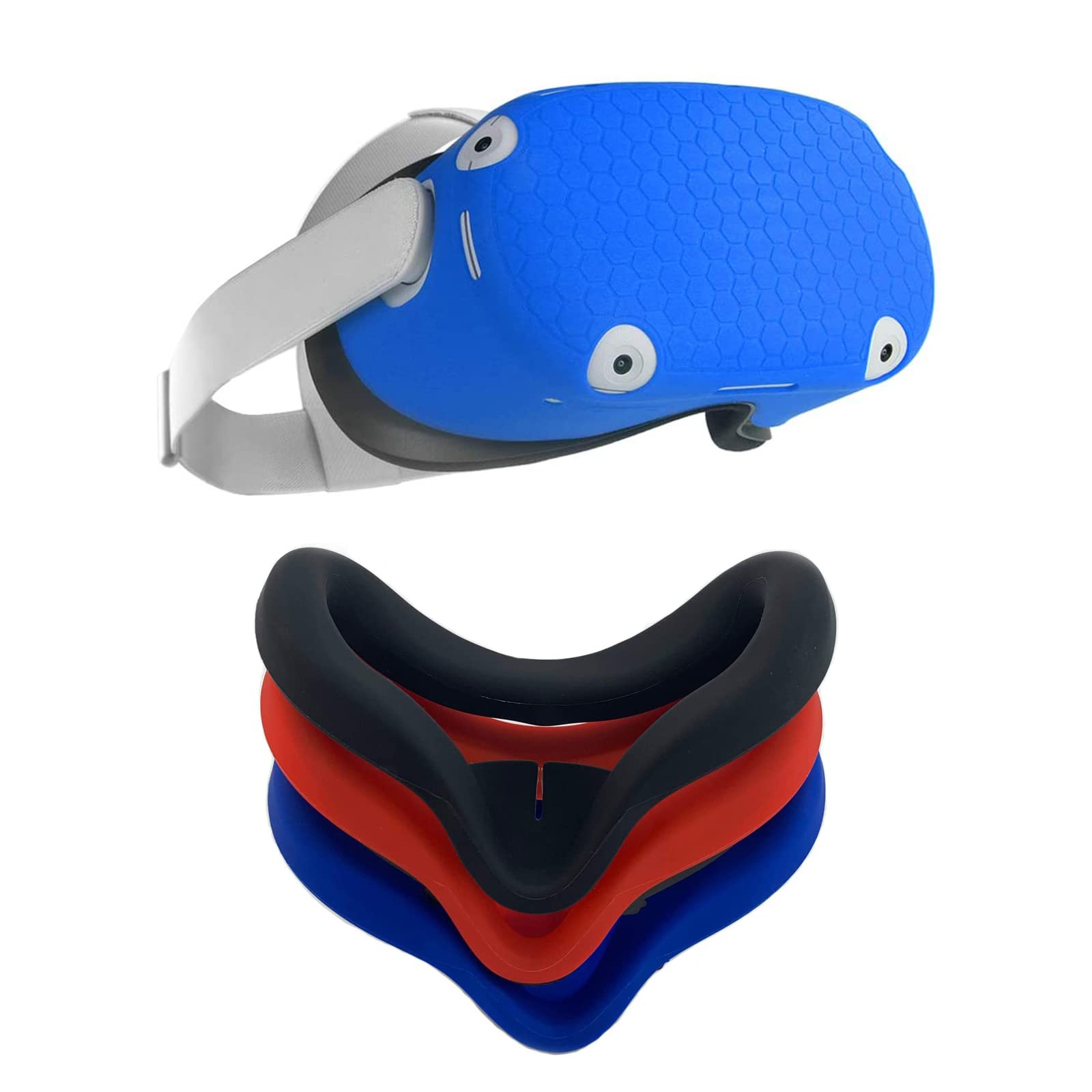 TATACO Oculus Quest 2 VR Shell Silicone Face Protector Cover - Sweat-Proof, Non-Slip, Washable, Anti Scratch Anti Dust(3pc+1pc-Blue)