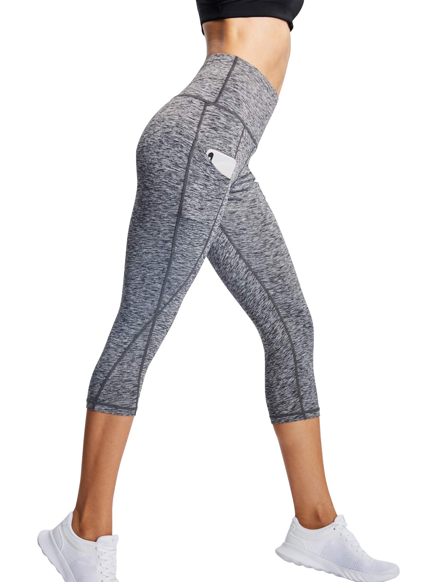 NELEUS Women's 2 Pack Yoga Capris Running Leggings with Pockets,9034,Black,red,S,EU M