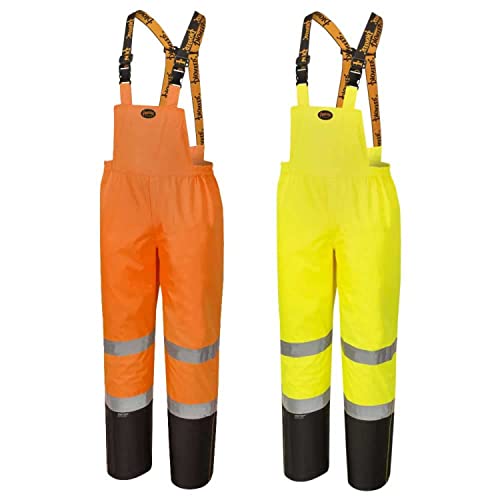 Pioneer Ripstop High Visibility Bib Pant - Safety Rain Gear โ Hi Vis, Waterproof, Reflective, Work Overalls for Men โ Orange, Yellow/Green