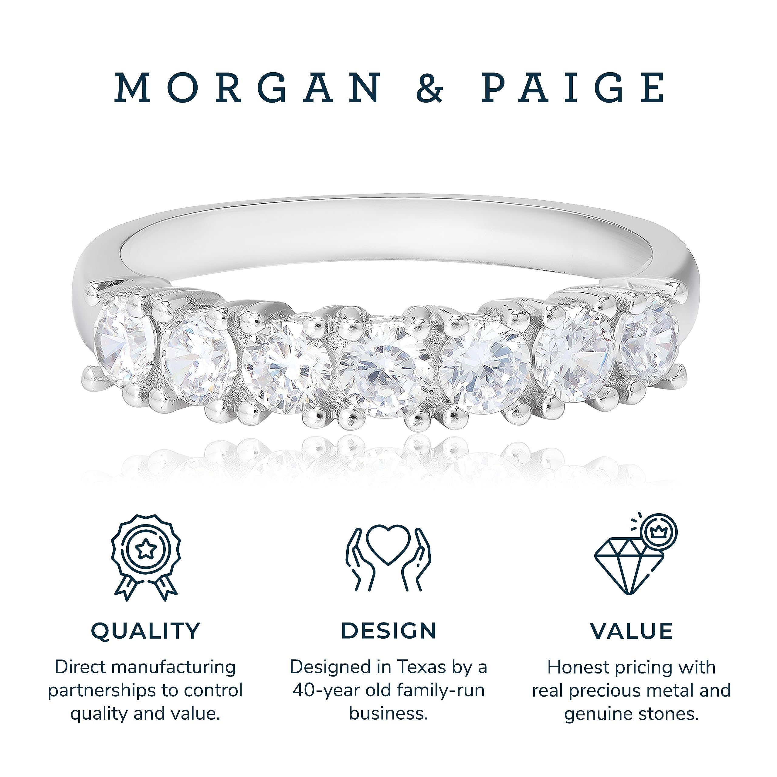 MORGAN & PAIGE 925 Sterling Silver Ring for Women with Round Cubic Zirconia Stones, Platinum/Yellow Gold/ Rose Gold Plated 7 Stone Prong Setting, Stackable Round Engagement Ring, Jewelry for Wedding, Anniversary, Birthday