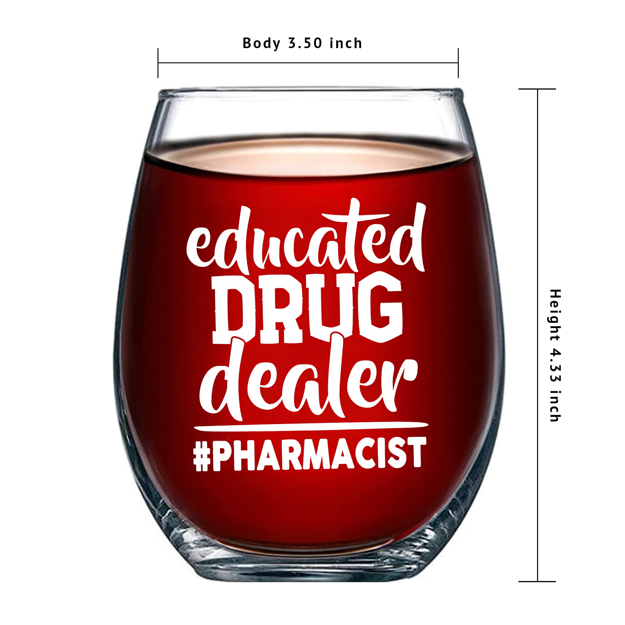 Panvola Educated Drug Dealer Pharmacist Stemless Wine Glass 15oz For Pharmacist Pharmacy Tech Nursing Student Graduate Nurse Doctor Dr Drinkware