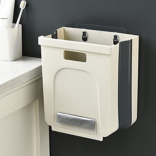 MYRRHE Cans, Kitchen Folding Waste Bin Cabinet Door Hanging Trash Can Garbage Can Car Foldable Trash Bin with Drawer Toilet Trashcan (Color : Creamy-White)