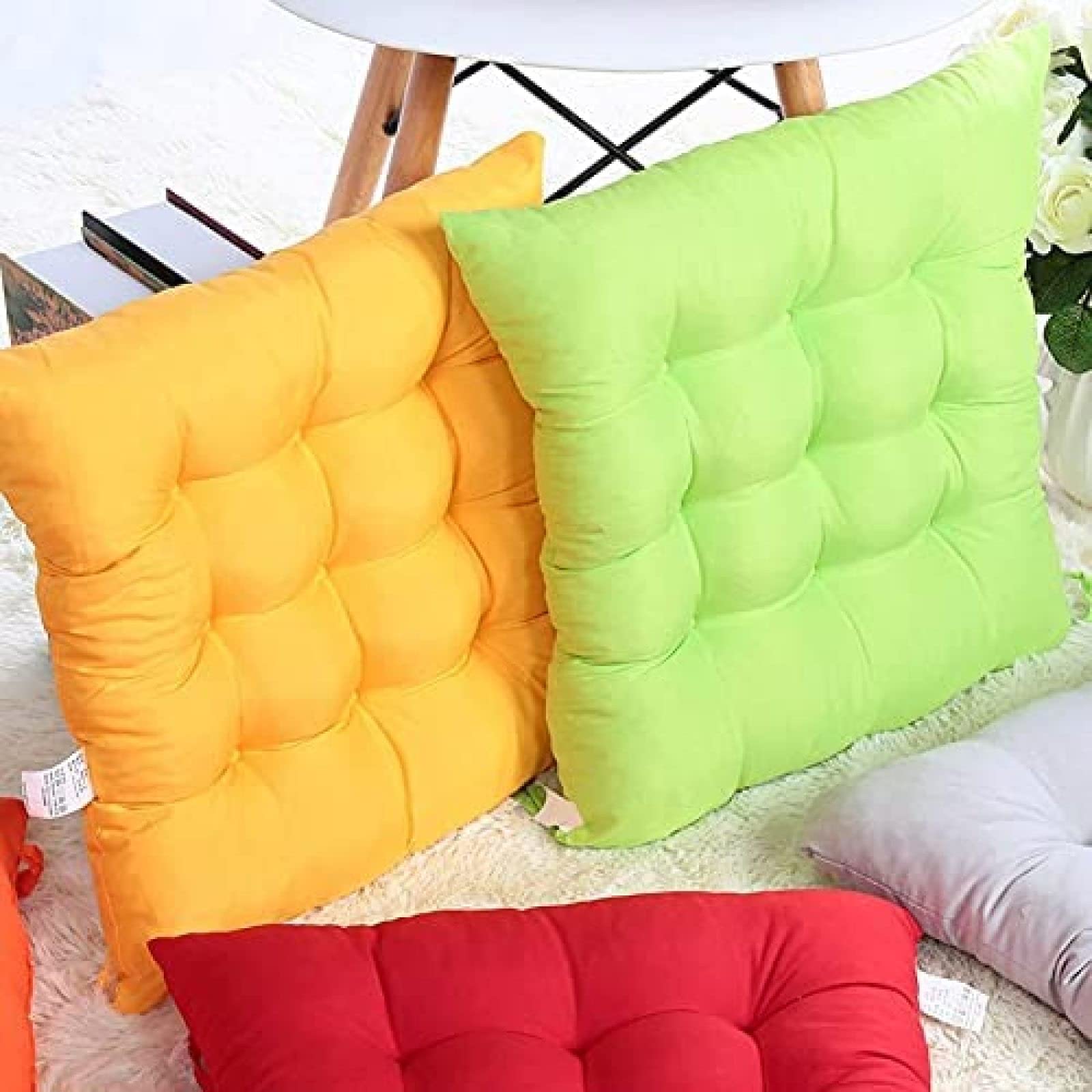Set of 4 Dining Chair Cushions with Ties Soft Comfort Non Slip Square Seat Pads for Kitchen Dining Office Living Room Patio (Coffee)