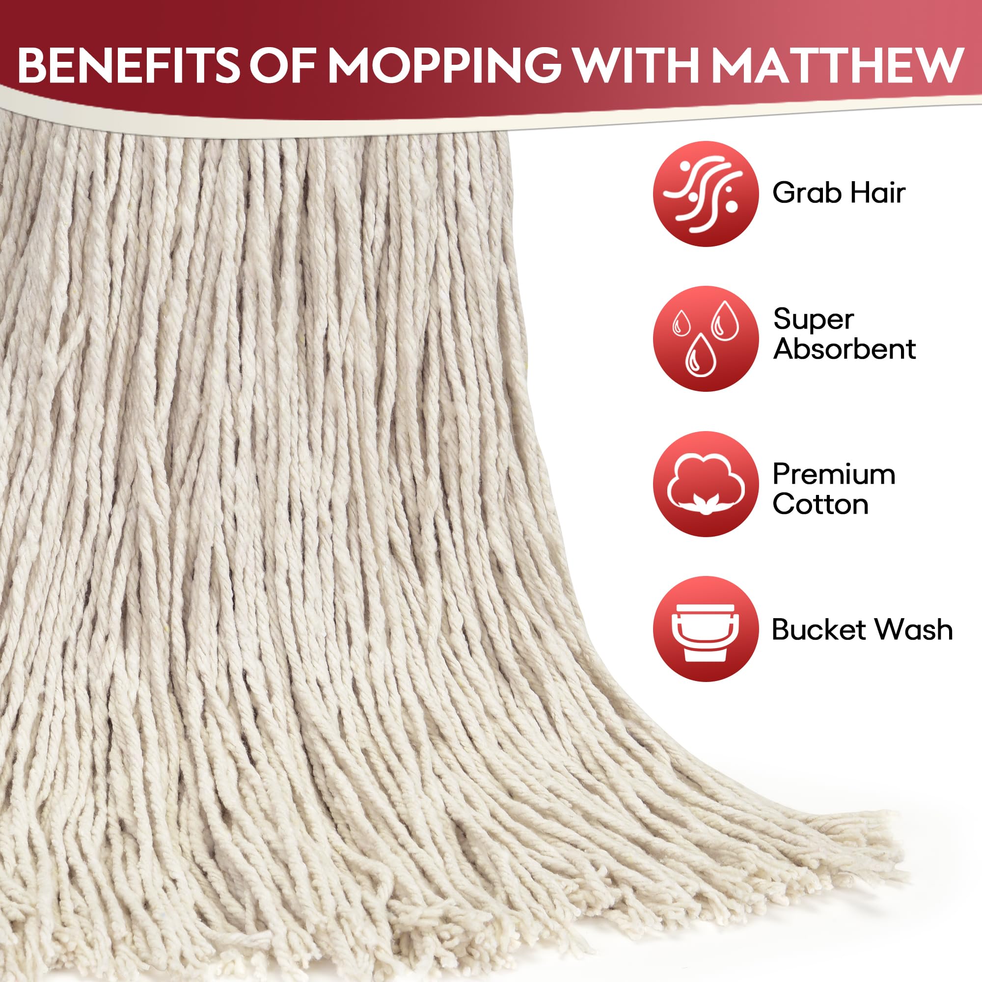 MATTHEW CLEANING 24oz 3Pack Cotton Floor Mop,Cotton Looped-Open String Heavy Duty String Mop Refills, Universal Headband Blend Mop,Mop Head Replacement for Home, Industrial and Commercial Use(White)