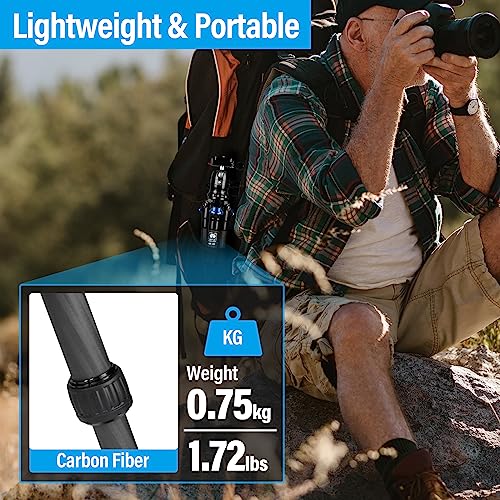SIRUI Carbon Fiber Travel Tripod with 360° B-00K Arca-Swiss Ballhead, Mini Desktop Tripod for Mirrorless Cameras, Folded Height 12.1", Max Height 16.6″