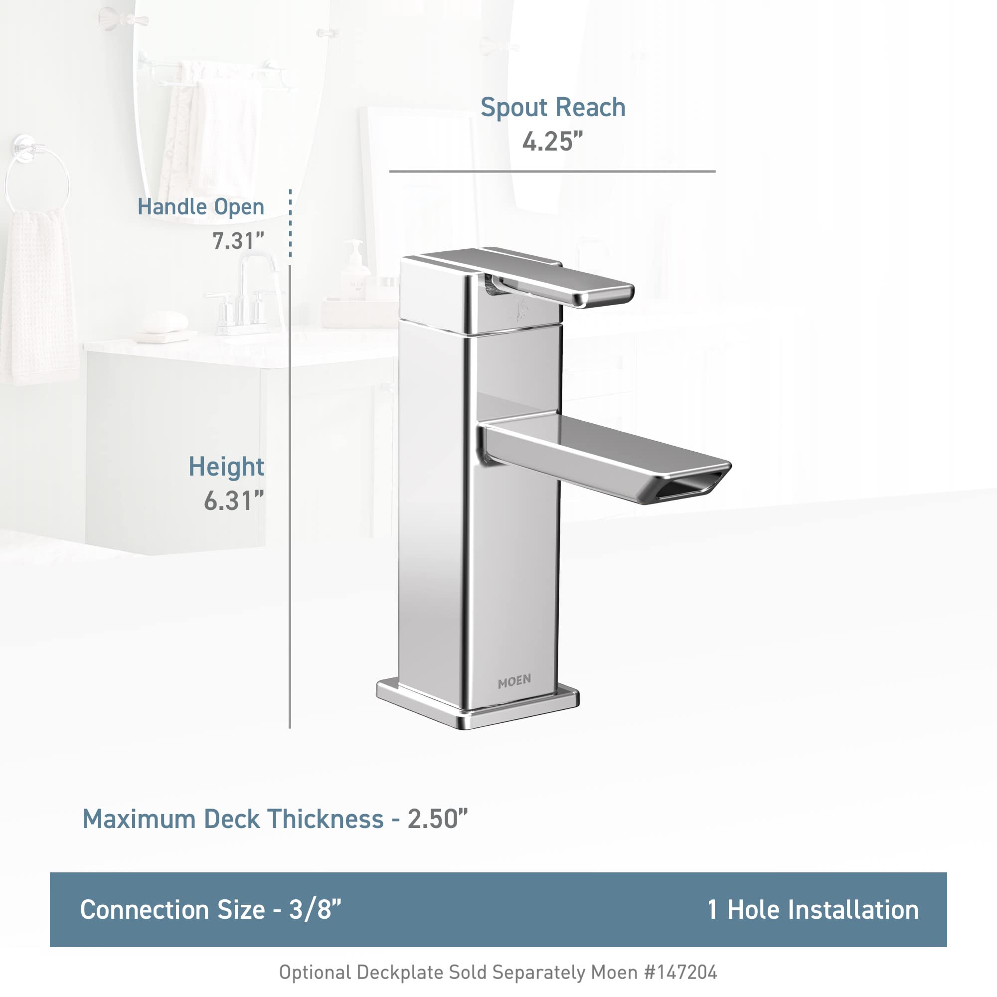 Moen 90 Degree Chrome One-Handle Modern Bathroom Faucet with Drain Assembly, S6700