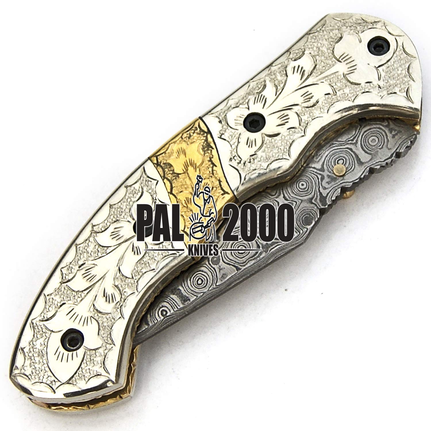 PAL 2000 KNIVES 9575 - Damascus Folding Knife - Handmade Damascus Steel Knife - Damascus Pocket Knife