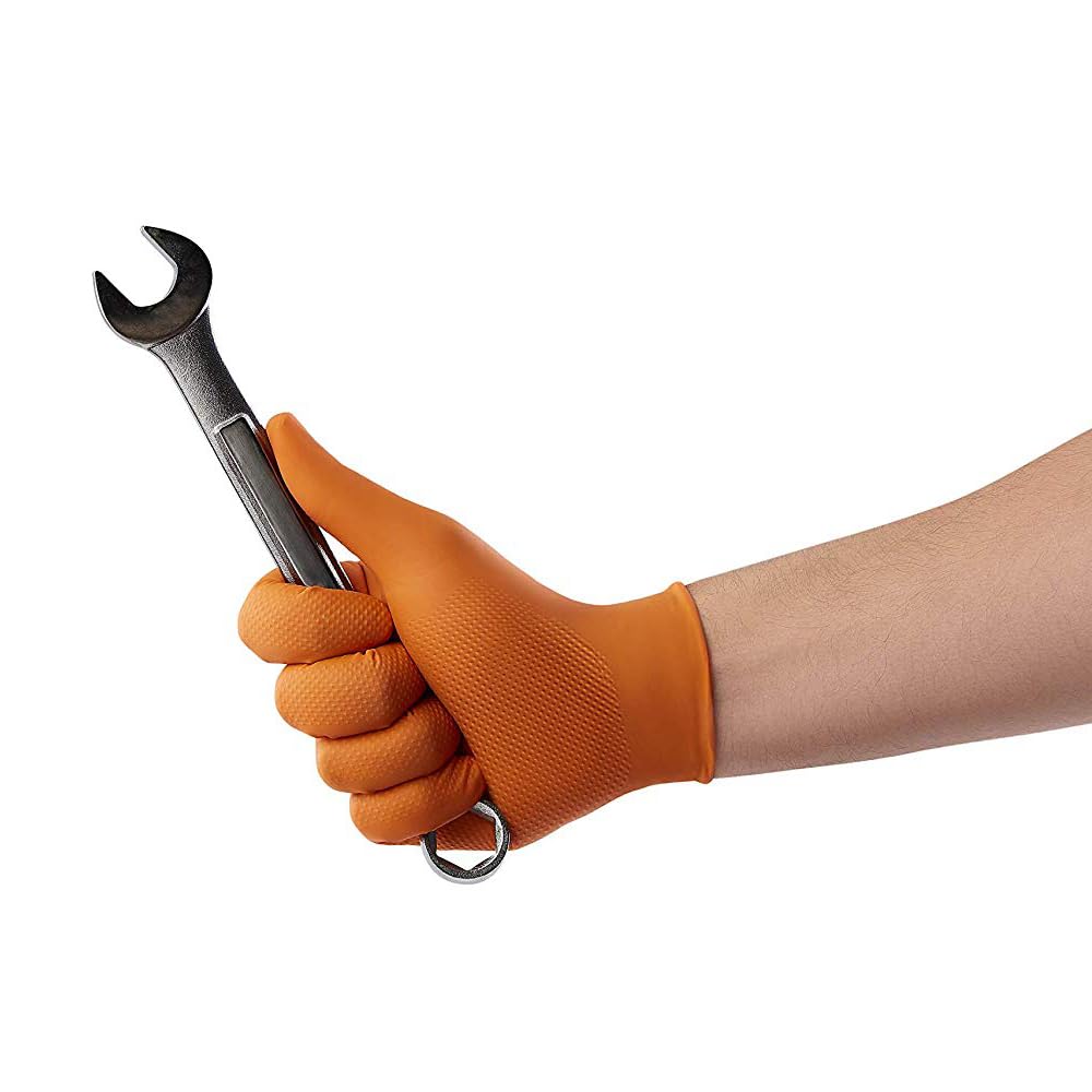 Venom Steel Maximum Grip Nitrile Gloves, 8 Mil Thick, Raised Diamond Texture For Grip, Puncture and Rip Resistant, Hi-Visibility Orange, One Size Fits Most (100 Count)