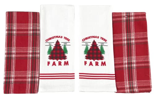 Serafina Home Farmhouse Christmas Kitchen Hand Towels: Decorative Country Red Plaid and Have Yourself a Cozy Little Christmas on The Tree Farm