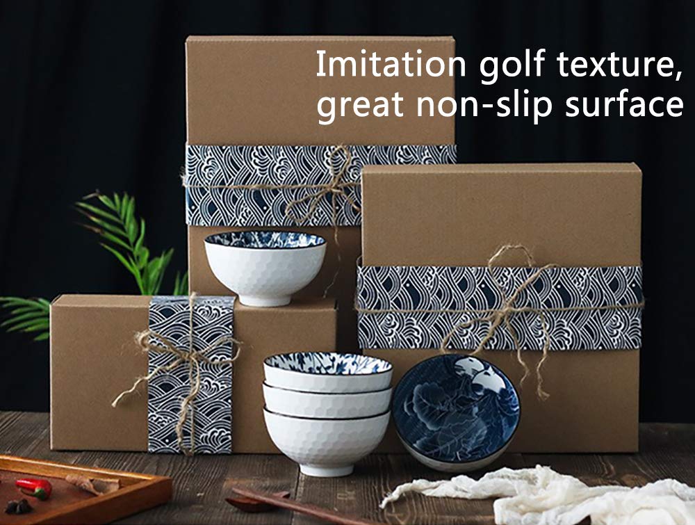 Set of 4 Porcelain Japanese Bowls W Gift Box for Ramen Noodle Udon Noodle Rice Vietnamese Soup Cereal Pho Popcorn Oatmeal (Traditional Blue and White)