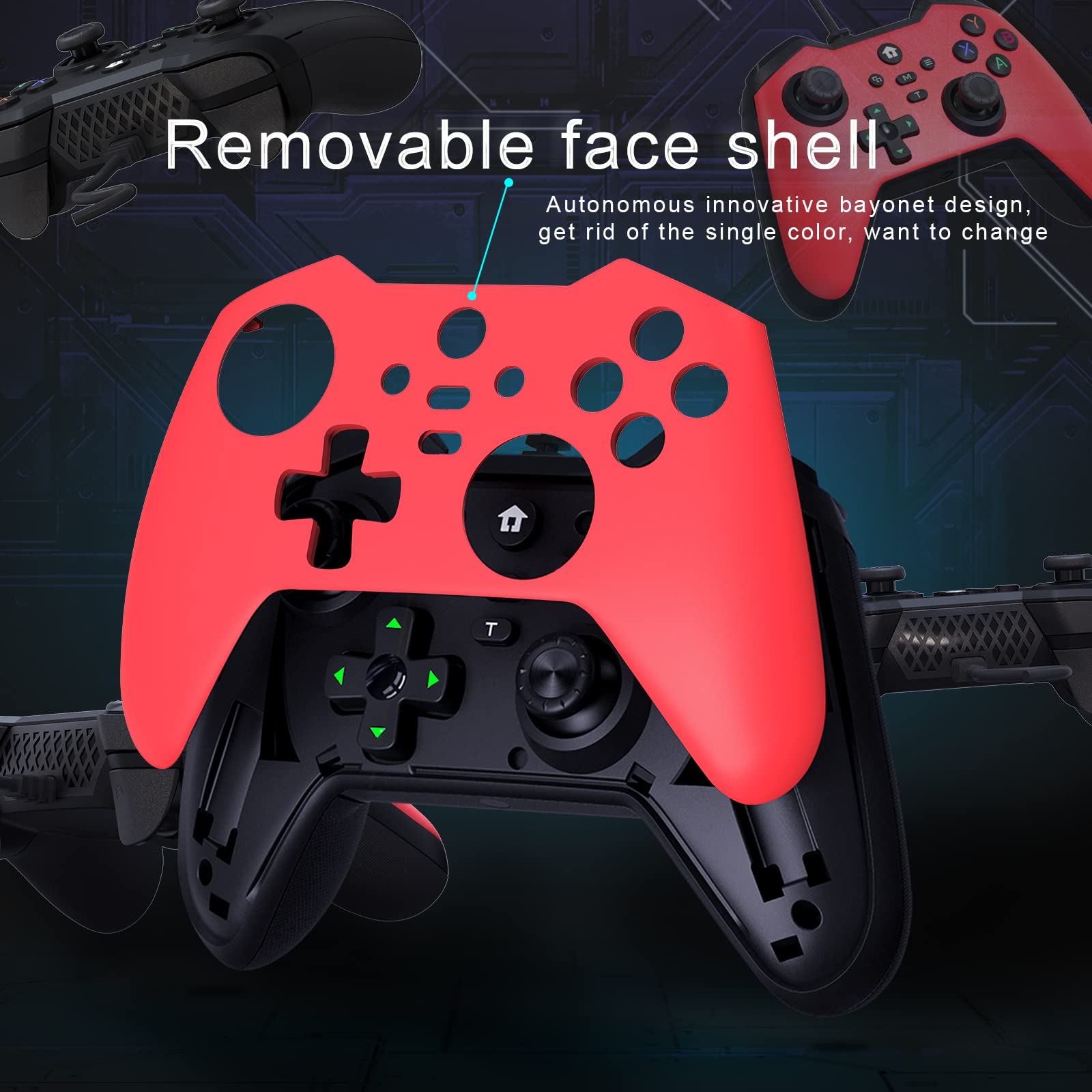 TERIOS Wired Controller Compatible with Xbox one/Xbox Series X/S/Windows10, Video Game Controller with Enhanced Dual Vibration, Audio Jack, Turbo Auto Fire, Replacement Faceplate Cover (Red)
