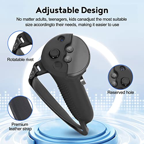 XIAOGE Controller Grips for Meta Quest Pro Accessories with Charging-without-Removing Design and Adjustable Anti-Throw Wrist Knuckle Strap, Silicone Anti-Slip Case Shell Protector for Quest Pro