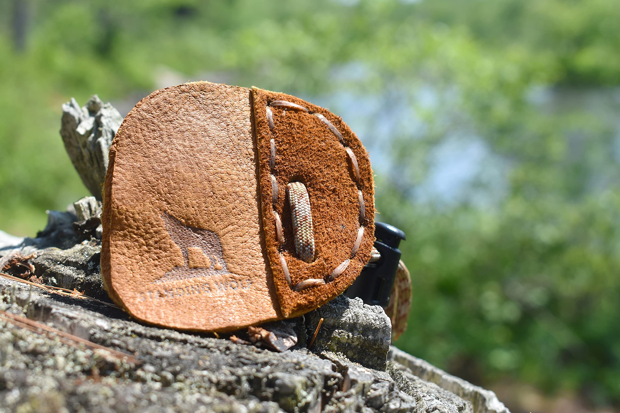 Standing Wolf Traditional Moose Leather Finger Tab for Archery (3 Under Light Brown) | Traditional Style Archery Tab Finger Protector | Handmade Archery Tabs for Hunting & Target Practice