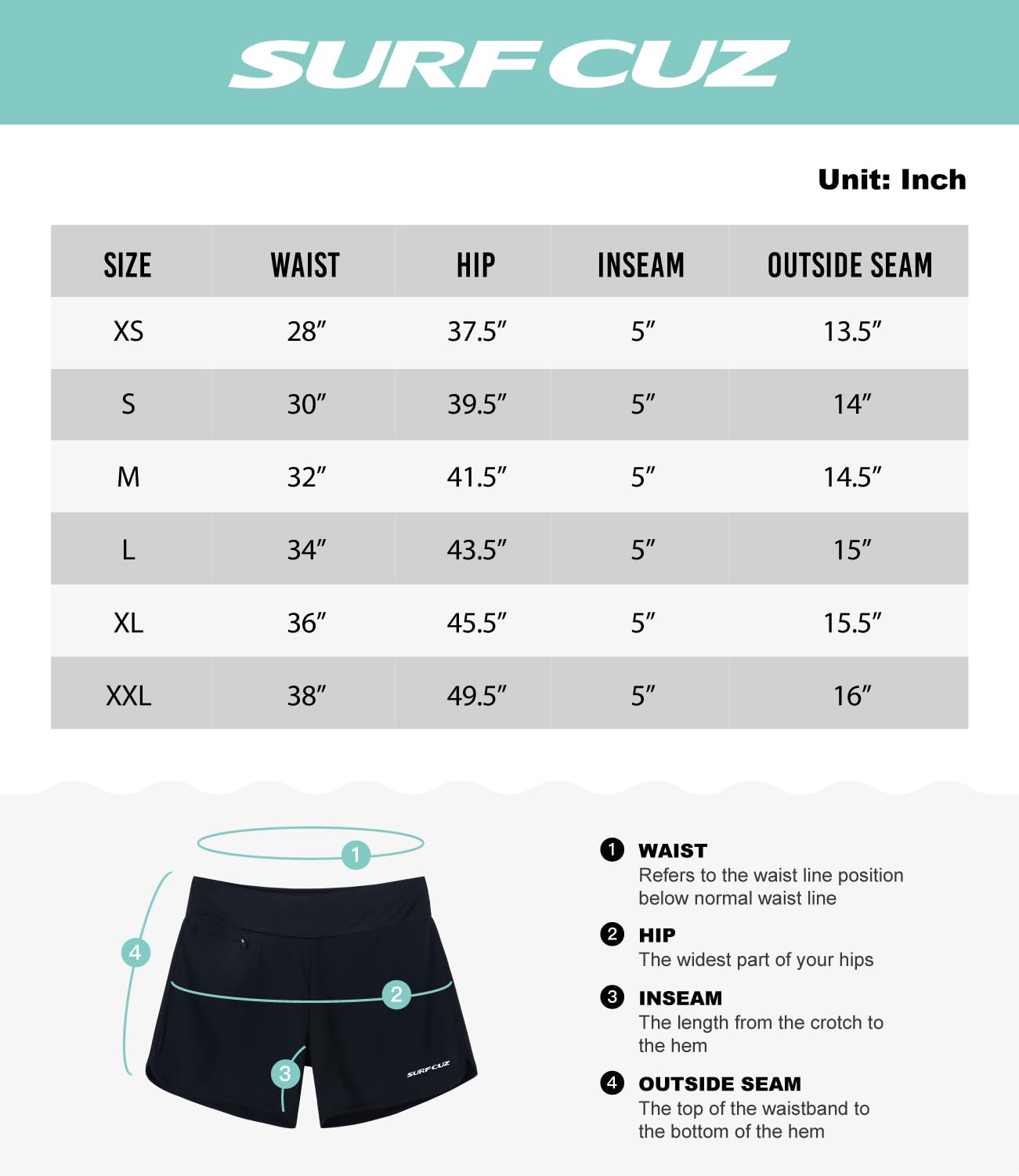 SURF CUZ Women's 5" Swim Board Shorts Tummy Control Swimsuit Bottom with Liner and Pockets(Black - L)