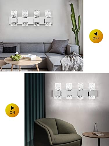 OYLYW Modern LED Bathroom Vanity Light Fixtures Chrome Stainless Steel 4 Light Wall Sconces for Bathroom Lighting Fuxture Over Mirror 28 Inch 40w LED Crystal Wall Light Cool White 5800K