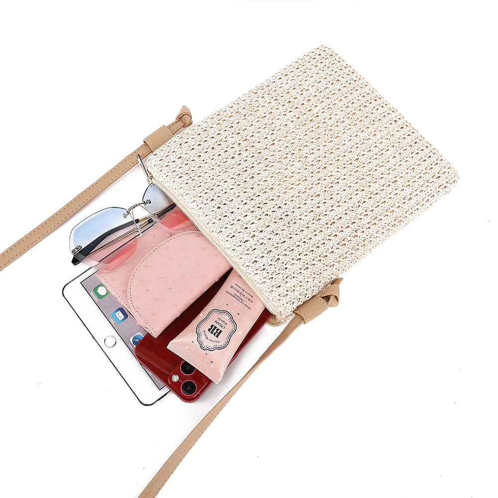 Straw Purses for Women, Cute Summer Straw Crossbody Bags, Small Straw Handbag Beach Purse for Vacation (Light Brown)